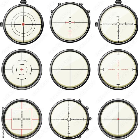 Scope Sniper Set Cartoon Gun View Shot Weapon Cross Rifle Scope Sniper Sign Isolated Symbol