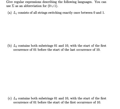 Solved Text Give Regular Expressions Describing The Following