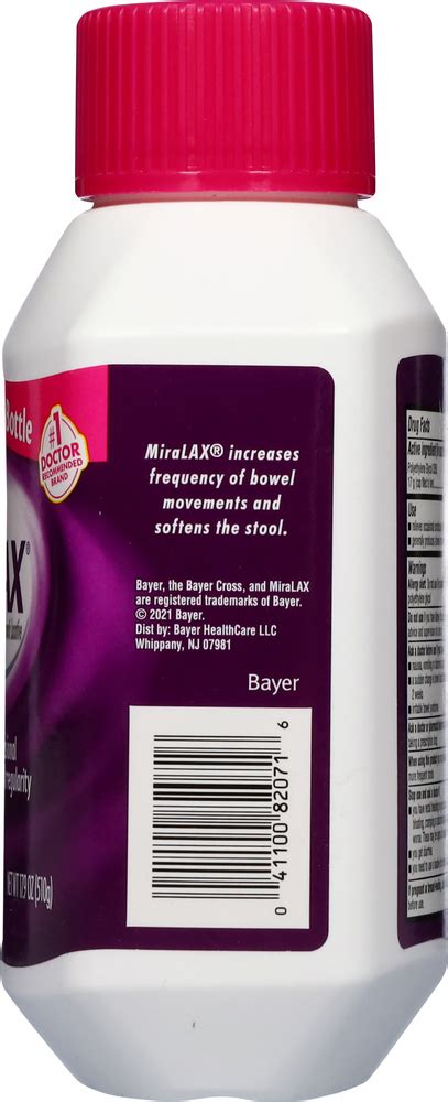 Miralax Laxative Osmotic Powder For Solution Polyethylene Glycol 3350 Unflavored Planogram Right