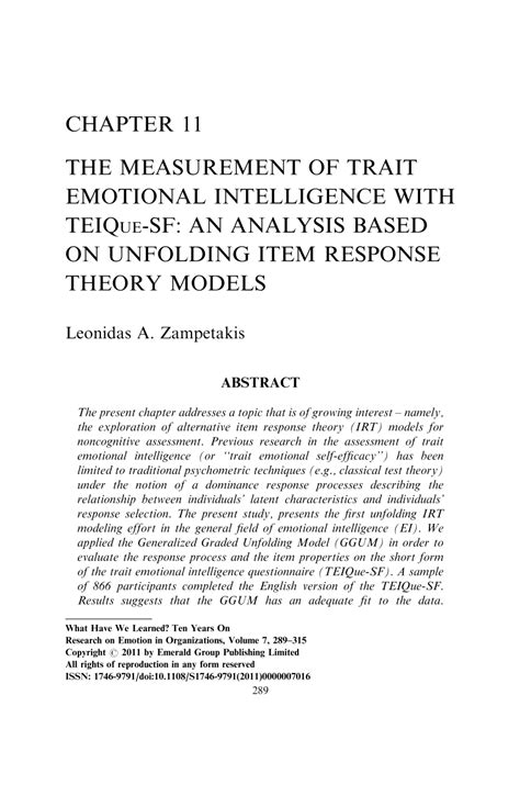 Pdf The Measurement Of Trait Emotional Intelligence With Teique Sf