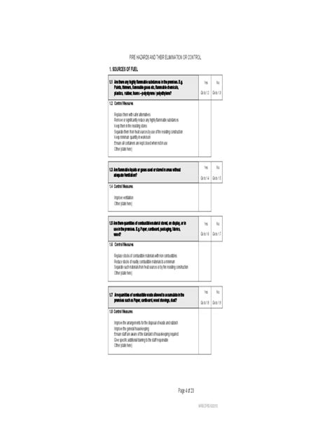 Fire Safety Risk Assessment Form Free Download