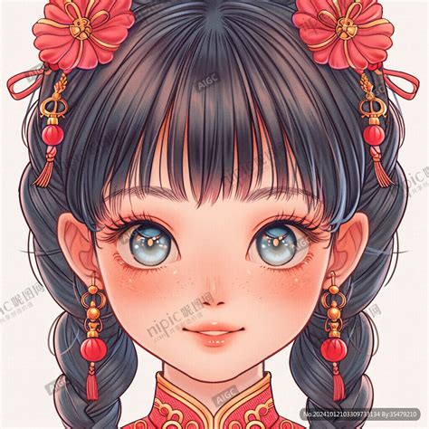 Ai创作图卡通中国风小女孩 动漫壮族少女 中式卡通女孩 Q版少数民族女孩形象 Q版少数民族女孩 壮族女孩 Q版壮族女孩 卡通纳西族女孩 中国风