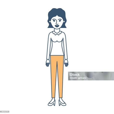 여성 긴 소매 블라우스와 바지와 뒤꿈치 신발 색상 섹션 실루엣에서 짧은 곱슬 머리와 전신 가득 찬에 대한 스톡 벡터 아트 및 기타 이미지 가득 찬 건강한 생활방식