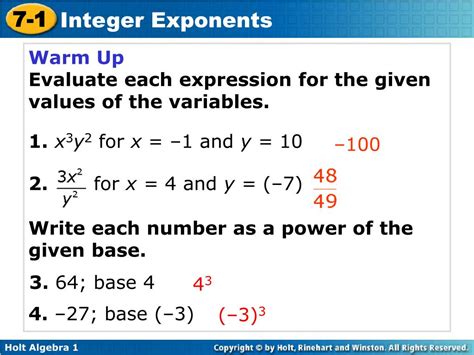 Ppt Warm Up Evaluate Each Expression For The Given Values Of The Variables Powerpoint