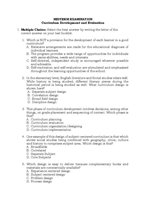 Midterm Midterm Examination Curriculum Development And Evaluation I