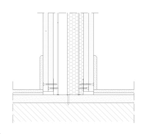 Double Layer Plasterboard Wall Junction To The Rubber Floor Dwg Cad Detail