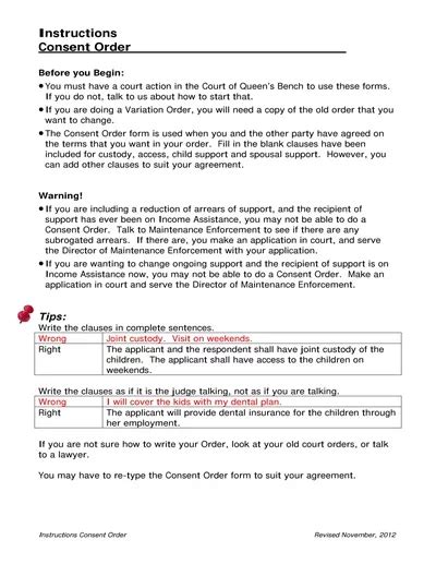 28 Free Sample Consent Order Templates Word Pdf Excelshe