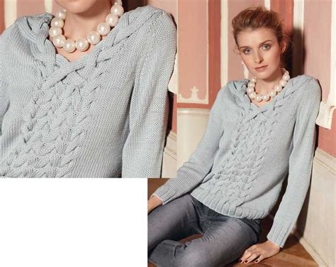 Пуловер с переплетением кос схема вязания спицами Вяжем Пуловеры на V образный