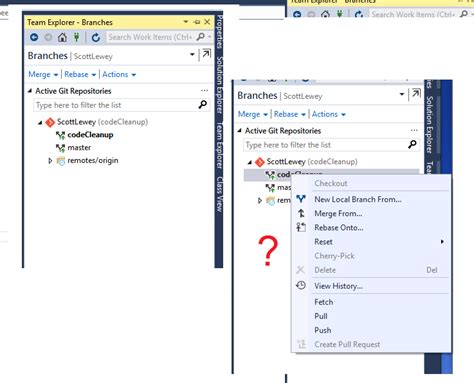 Github Vs2015 Using Git Merging From Branch To Trunk Stack Overflow