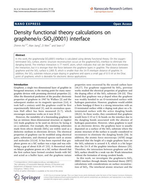 Pdf Density Functional Theory Calculations On Grapheneα Sio20001 Interface Dokumentips