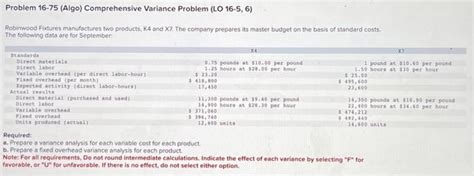 solved problem 16 75 algo comprehensive variance problem