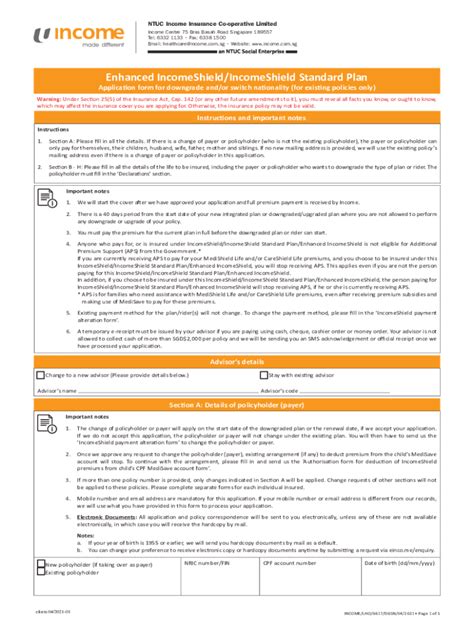 Fillable Online Form Policy Details And Payment Instuction Ntuc Income Fax Email Print