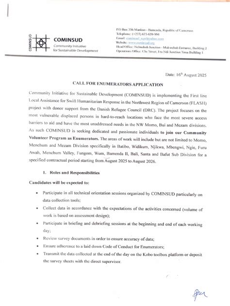 Call For Enumerators Cominsud 1 Pdf Computing