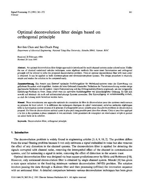 Pdf Optimal Deconvolution Filter Design Based On Orthogonal Principle