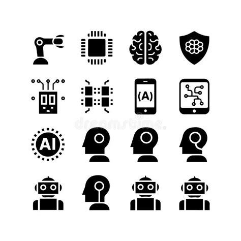 Black And White Icons Related To Artificial Intelligence And Technology