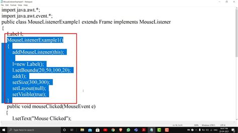 Handling Mouse Events Program Explained Event Handling In Java In Malayalam Youtube