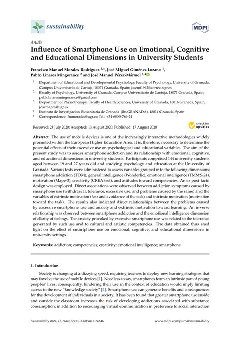Pdf Influence Of Smartphone Use On Emotional Cognitive And Educational Dimensions In