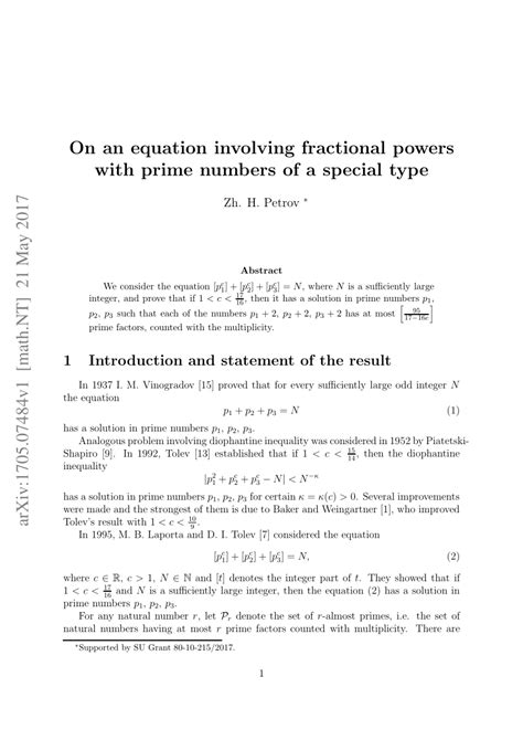 Pdf On An Equation Involving Fractional Powers With Prime Numbers Of