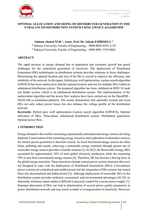 Pdf Optimal Allocation And Sizing Of Distributed Generation In The