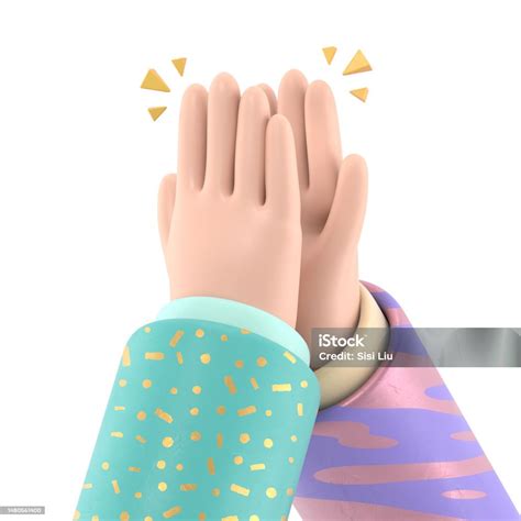 만화 제스처 아이콘 모형만화 캐릭터 손 하이 파이브 제스처 다섯 개 줘 흰색 배경에 3d 렌더링 아이콘에 대한 스톡 사진 및 기타 이미지 Istock