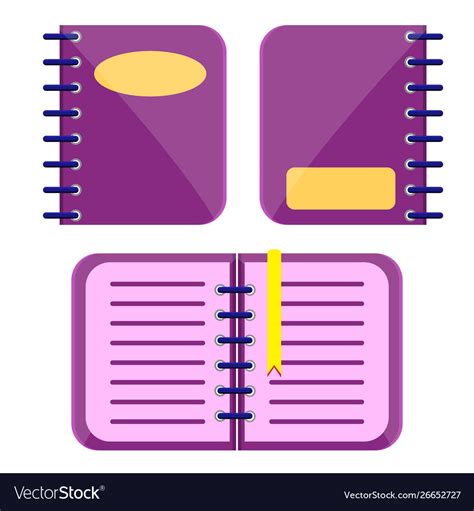 Set Violet Notebook Royalty Free Vector Image Vectorstock