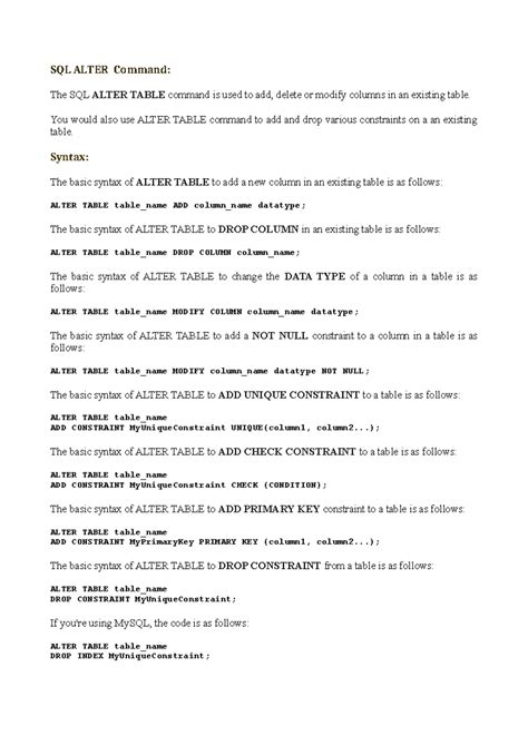 Practical Notes Sql Alter Command The Sql Alter Table Command Is