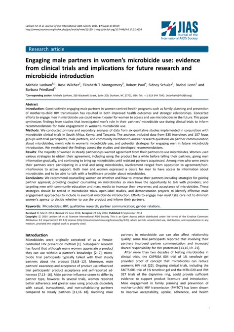 Pdf Engaging Male Partners In Womens Microbicide Use Evidence From