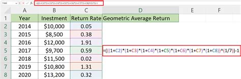 How To Calculate Geometric Average Return In Microsoft Excel
