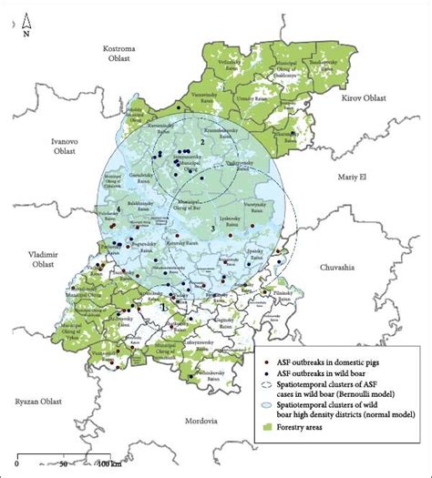 Spatialtemporal Clusters Of Asf Outbreaks And Areas Of High Wild Boar