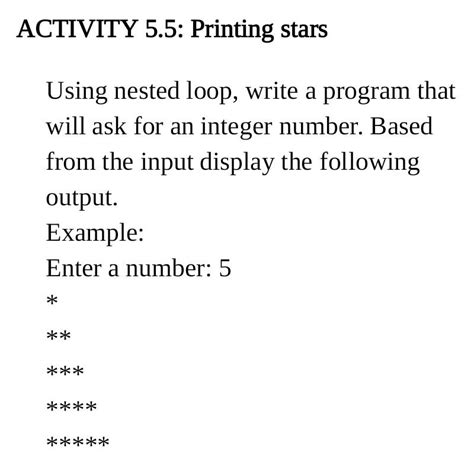 Solved Activity 55 Printing Stars Using Nested Loop Write