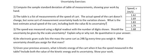 Solved Uncertainty Exercises Compute The Sample Standard Chegg