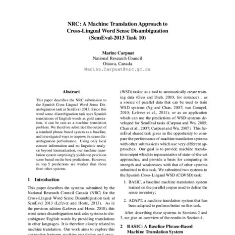 nrc a machine translation approach to cross lingual word sense