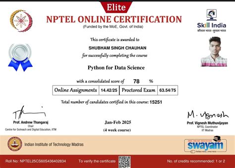 Bcadatascience Nptel Python Iitmadras Datascience Firstyearmilestone Shubham Singh Chauhan
