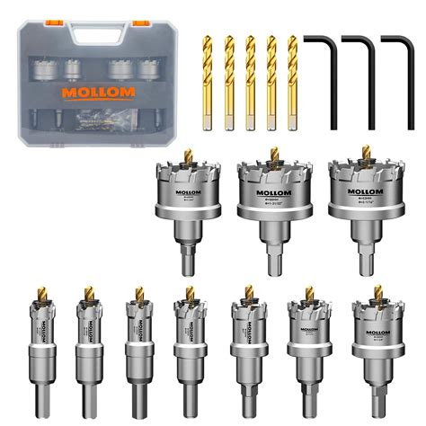 Mollom Tct Carbide Hole Saw Kit For Hard Metal，16 53mm 10 Pcs Tungsten