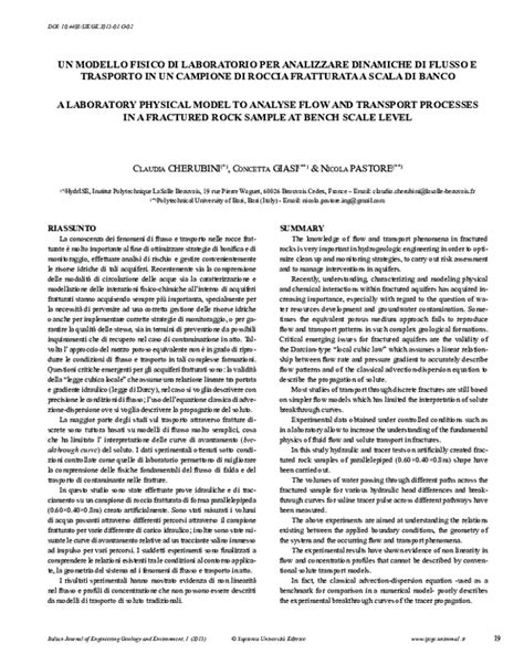 Pdf A Laboratory Physical Model To Analyse Flow And Transport Processes In A Fractured Rock
