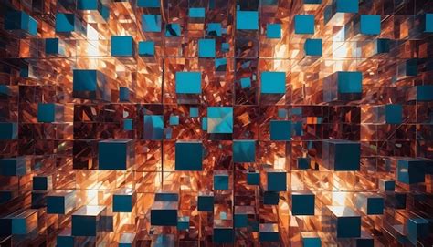 A D Render Of A Perspective View Of A Large Array Of Golden And Blue Cubes Creating A Sense Of