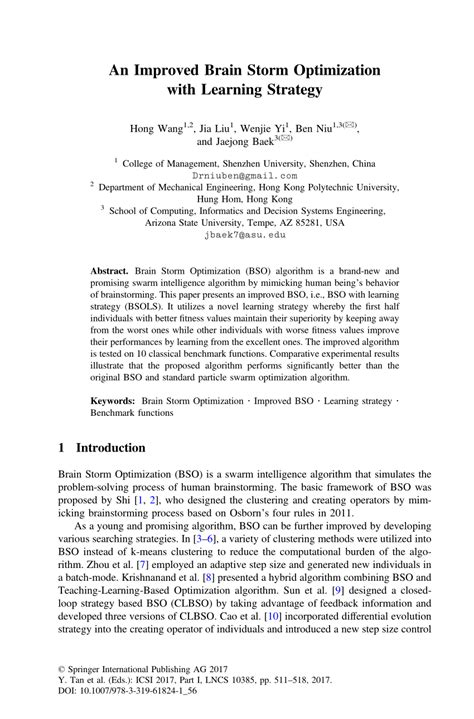 pdf an improved brain storm optimization with learning strategy