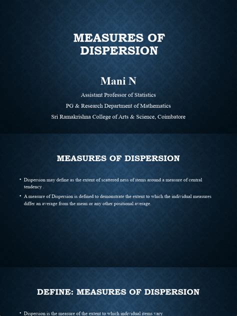 Measures Of Dispersion Pdf Standard Deviation Coefficient Of Variation