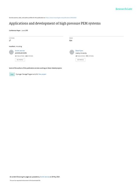 Applications And Development Of High Pressure Pem Systems June 1999 Pdf Electrochemistry