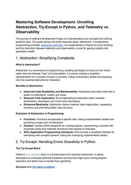 Mastering Software Development Unveiling Abstraction Try Except In Python And Telemetry Vspdf