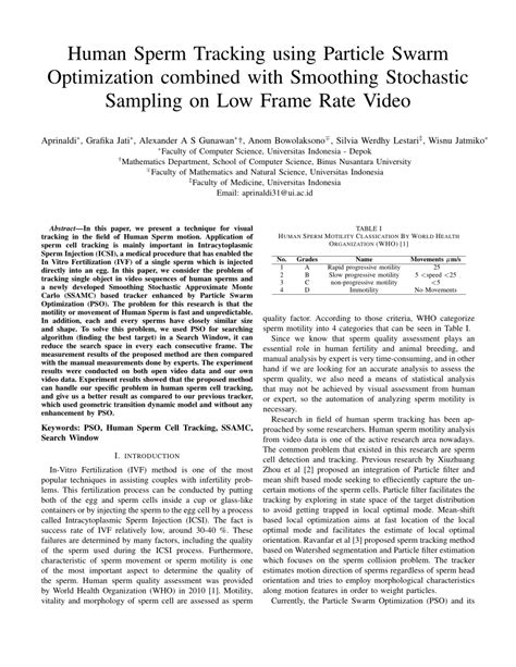 Pdf Human Sperm Tracking Using Particle Swarm Optimization Combined