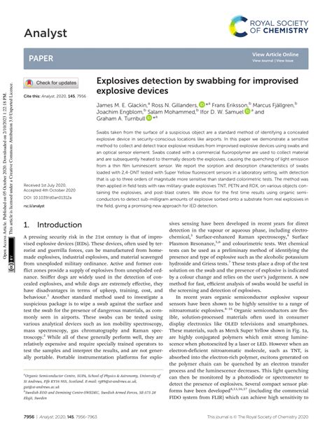 PDF Explosives Detection By Swabbing For Improvised Explosive Devices