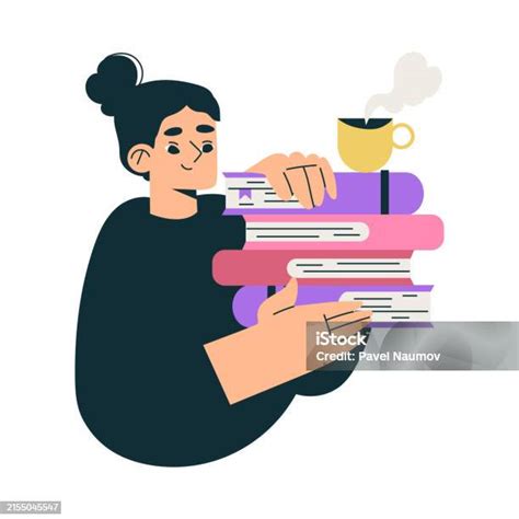 교육 와 여자 캐릭터 와 책더미 와 컵 학습 와 연구 벡터 일러스트 개념에 대한 스톡 벡터 아트 및 기타 이미지 Istock