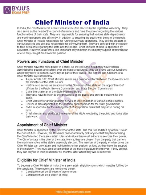 Chief Minister Of India Upsc Notes 74 Pdf Politics Of India Government