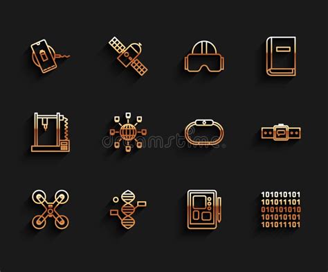 Set Line Drone Flying Dna Symbol Wireless Charger Graphic Tablet