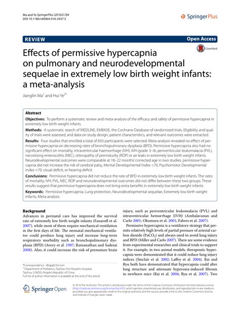 Pdf Effects Of Permissive Hypercapnia On Pulmonary And