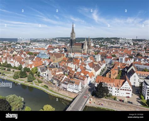 Aerial View Of Ulms Historic City Centre With The Danube And The
