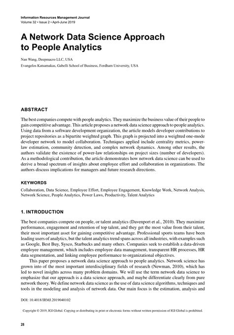 Pdf A Network Data Science Approach To People Analytics