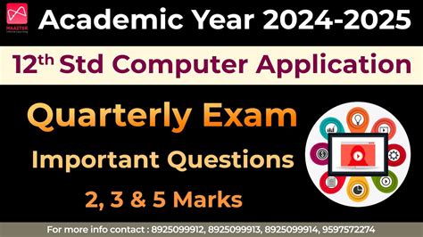 12th Std Computer Application Quarterly Exam 2024 Important Questions Chapter 1 To 11