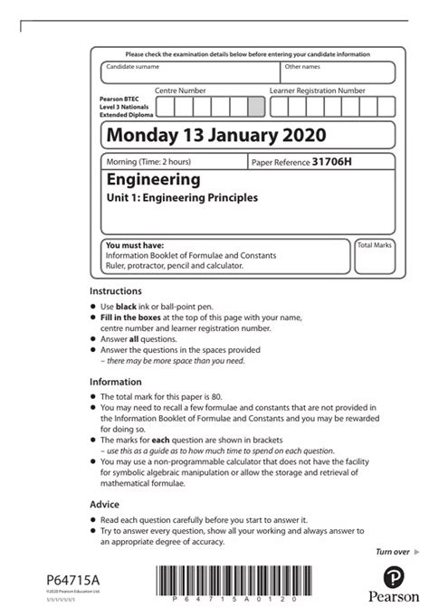Unit 1 Engineering Principles Exam Paper 2020 Unit 1 Engineering Principles Stuvia Uk